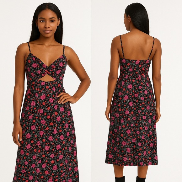 Socialite | Dresses | Socialite Black Floral Cutout Midi Dress Mp ...